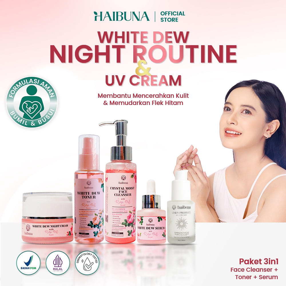 Jual Haibuna NIGHT ROUTINE (4pcs) + UV CREAM - Perawatan untuk kulit ...