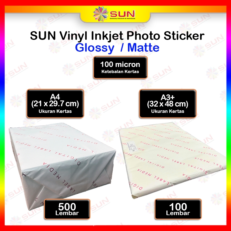 Jual Kertas Sticker Vinyl - SUN Sticker Vinyl Glossy / Inkjet Matte A4 ...