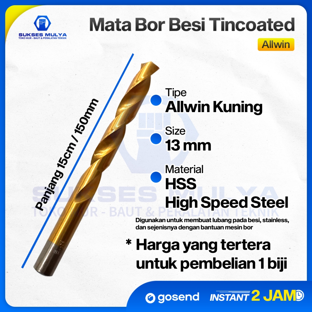 Jual Mata Bor Besi Allwin Kuning 13 mm | Shopee Indonesia