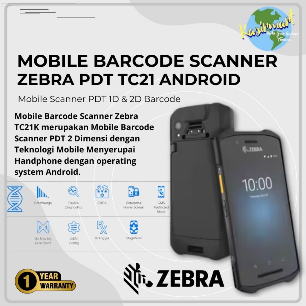 Jual Zebra TC21 Mobile Barcode Scanner Android TC210K PDT PDA 2D Mobile ...