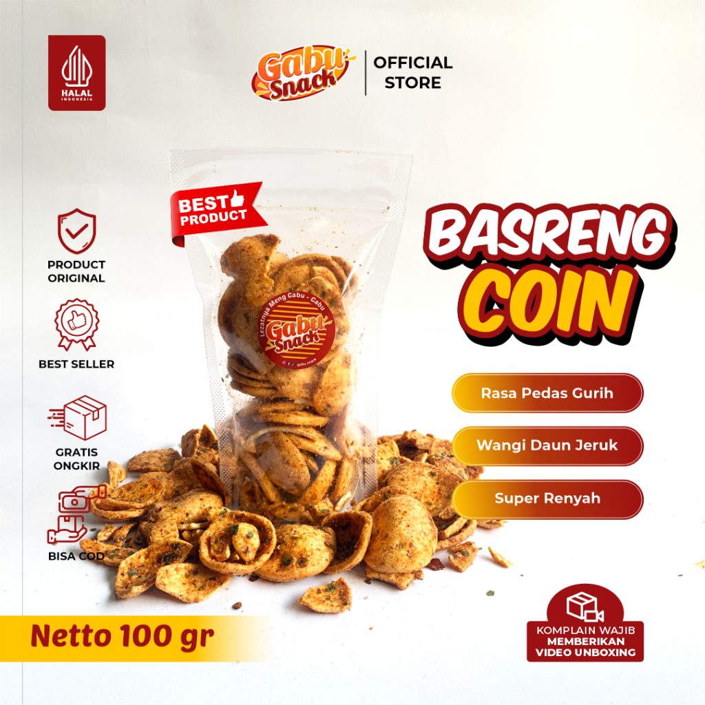 Jual Basreng Coin / Bakso Goreng Pedas Daun Jeruk 100 gr Kemasan Pouch ...