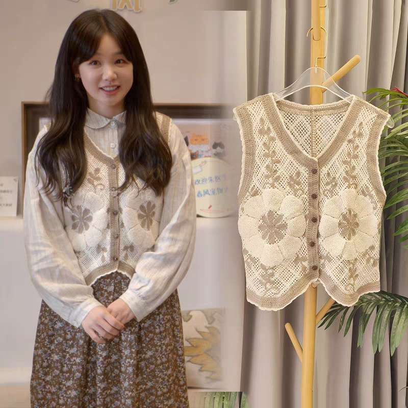 Jual Vest Rompi Rajut Coksu Bunga' Besar Retro Vintage Korea | Shopee ...