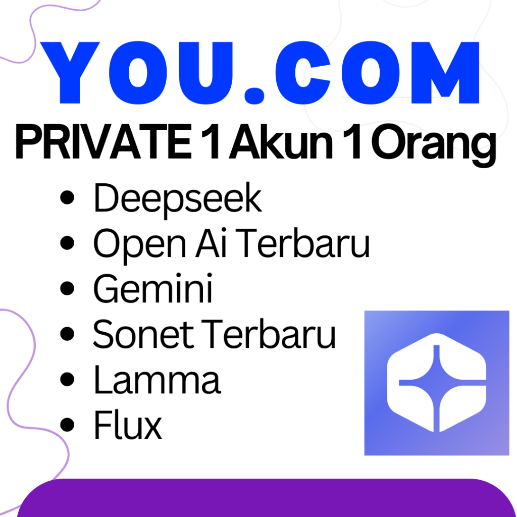 Jual YOU.COM CHAT GPT 4.5 SONET 3.7 GEMINI 2. DEEPSEEK.FLUX PRIVATE PREMIUM PRO | Shopee Indonesia