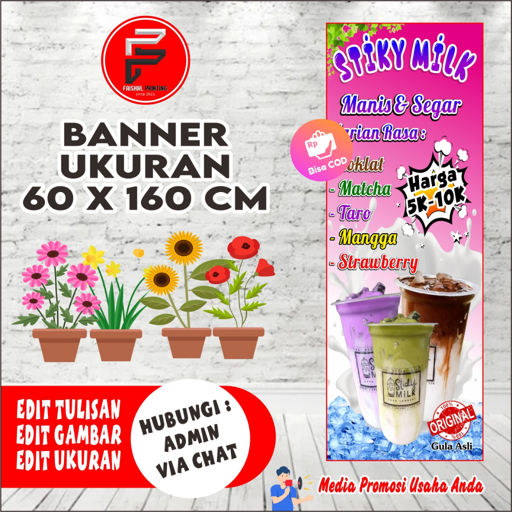 Jual Spanduk Banner Es Sticky Milk Ukuran 60 x 160 cm | Shopee Indonesia