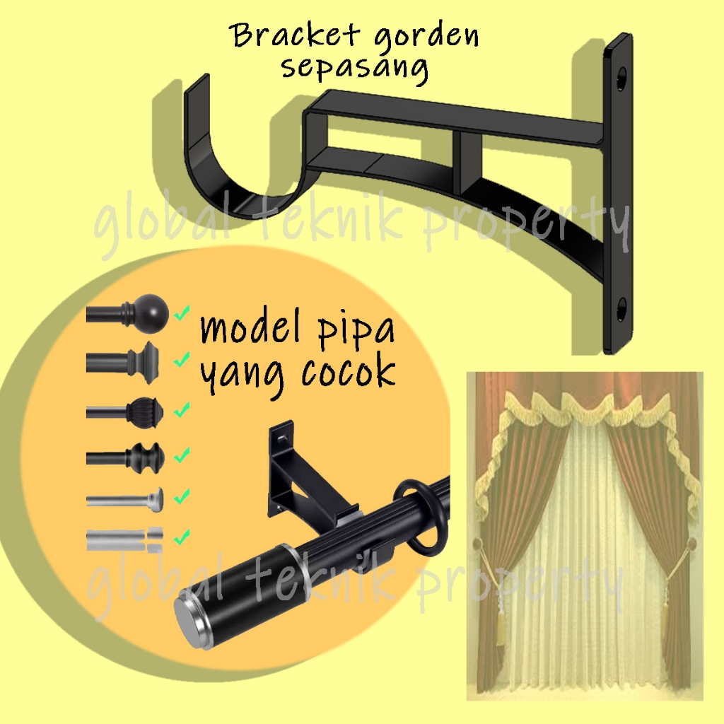 Jual Tiang Gorden Bracket/Hook Penyangga Tiang Batang Gorden/Curtain ...