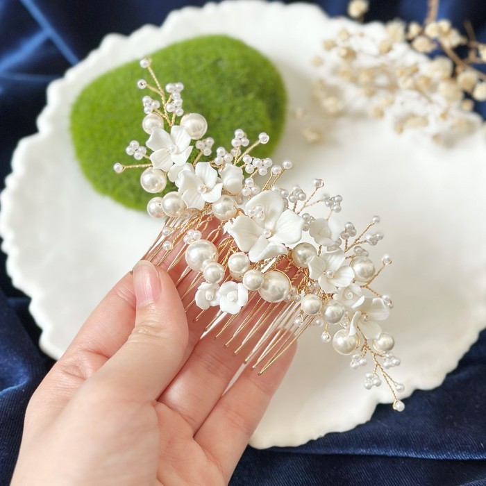 Jual Amaya Premium Handmade Flower and Pearl Hair Comb / Konde / Sirkam ...