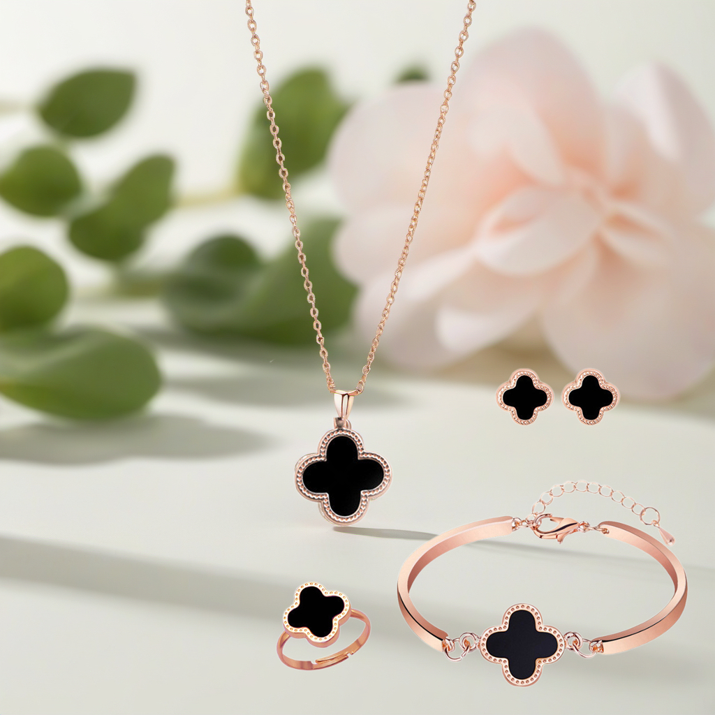 Jual 5pcs/Set Clover Titanium Vintage Perhiasan Wanita/ Anting + kalung ...