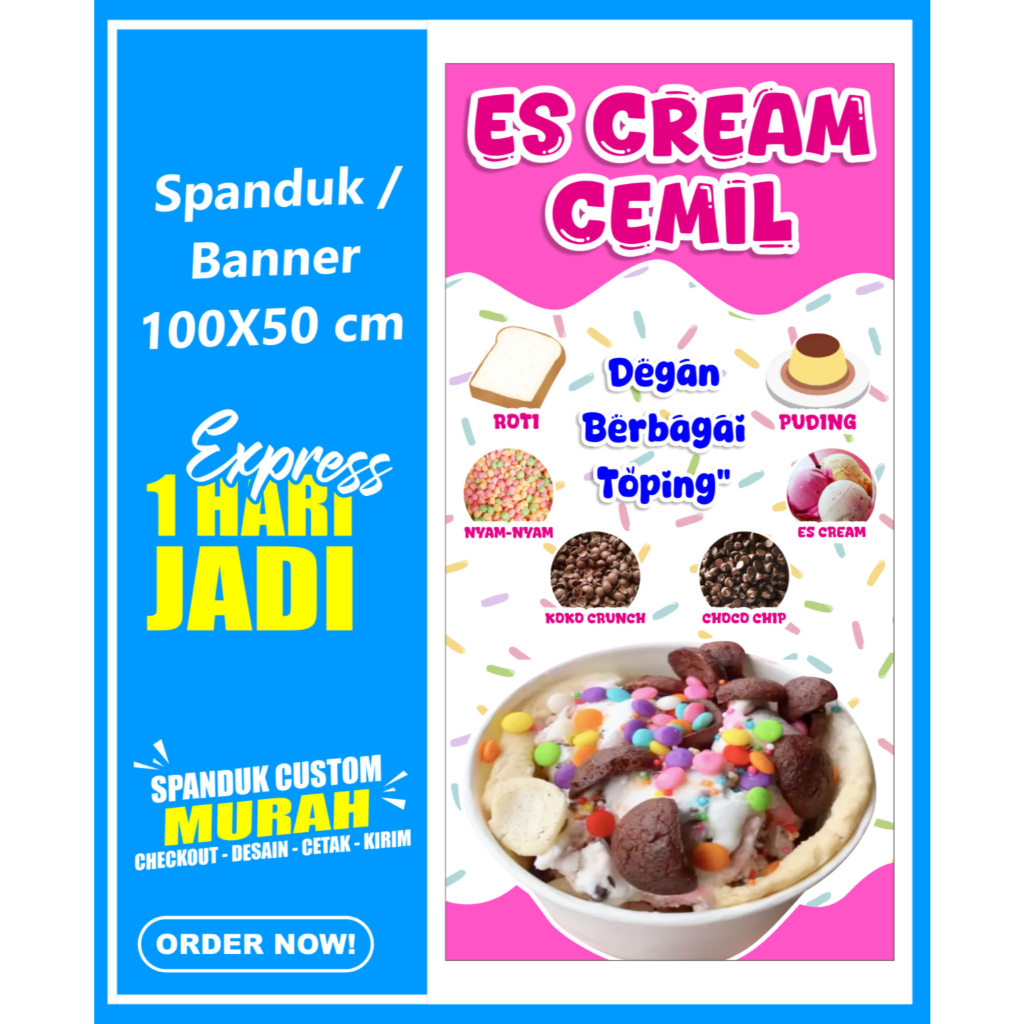 Jual Banner ES CREAM CEMIL, Spanduk ES CREAM CEMIL, ukuran 50x100 cm ...