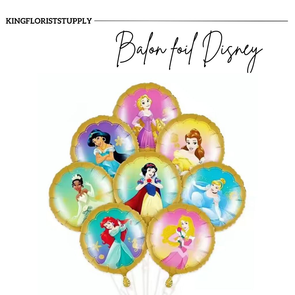 Jual BALON FOIL BULAT DISNEY PRINCESS BELLE/ARIEL/AURORA/MOANA/SNOW ...