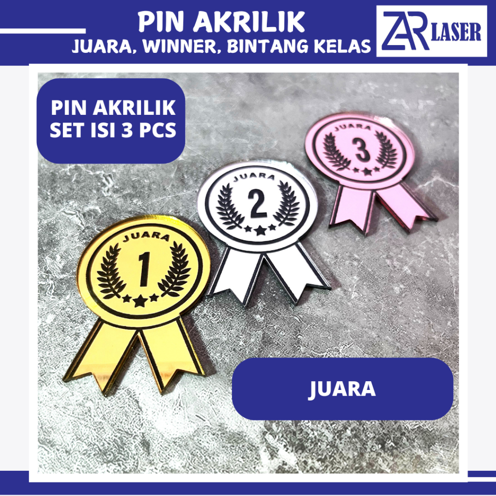 Jual (Set isi 3) Pin Akrilik Juara / winner / bintang kelas | Shopee ...
