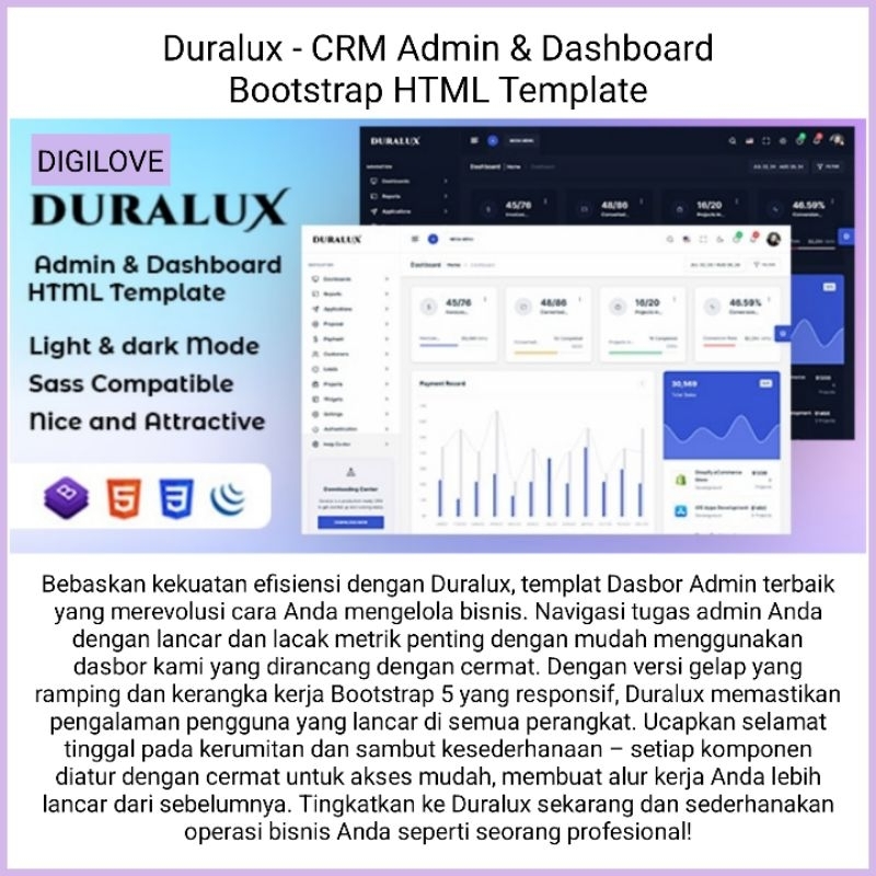 Jual Duralux - CRM Admin & Dashboard Bootstrap HTML Template | Shopee Indonesia