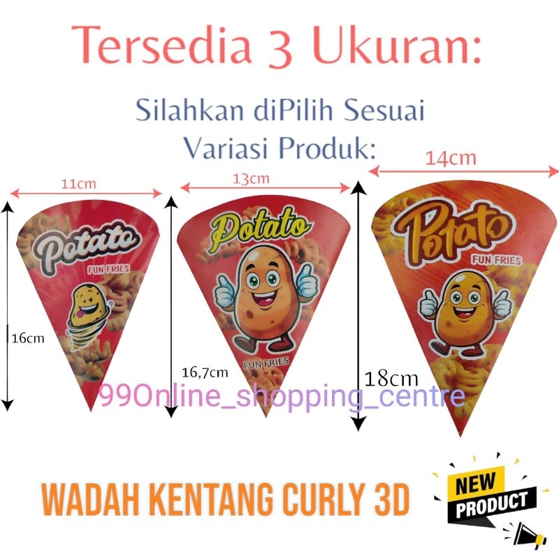 Jual Terbaru Kertas kemasan wadah Kentang Curly berwarna 3D Design ...