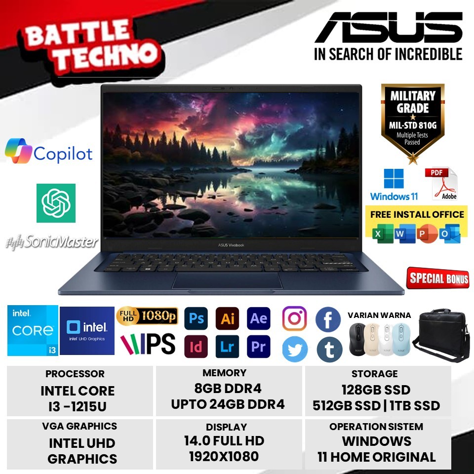 Jual Laptop Murah Asus Vivobook GO X1404ZA Intel Core I3 1215U Ram 16GB 512GB SSD FHD IPS ...