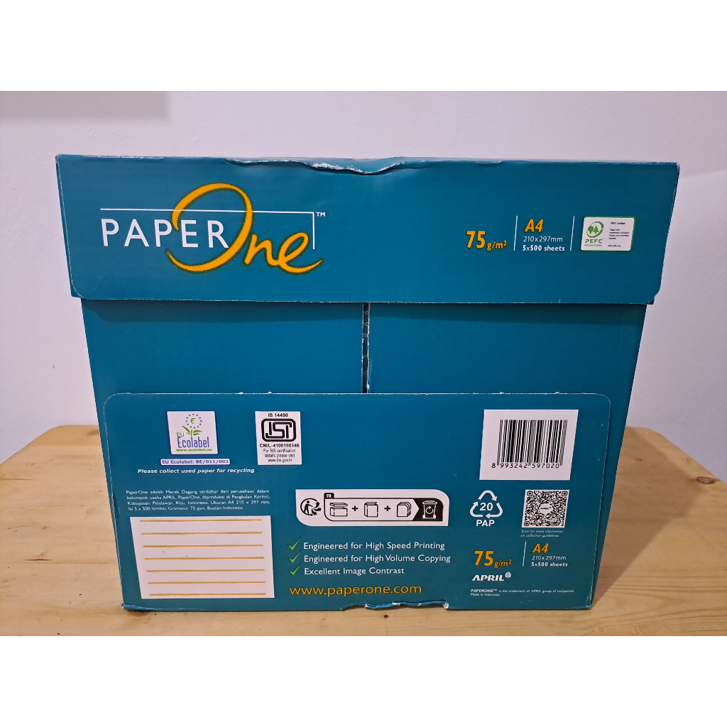 Jual PaperOne Kertas A4 75gr Copier 1 Box (2500 lembar) Kertas HVS A4 ...