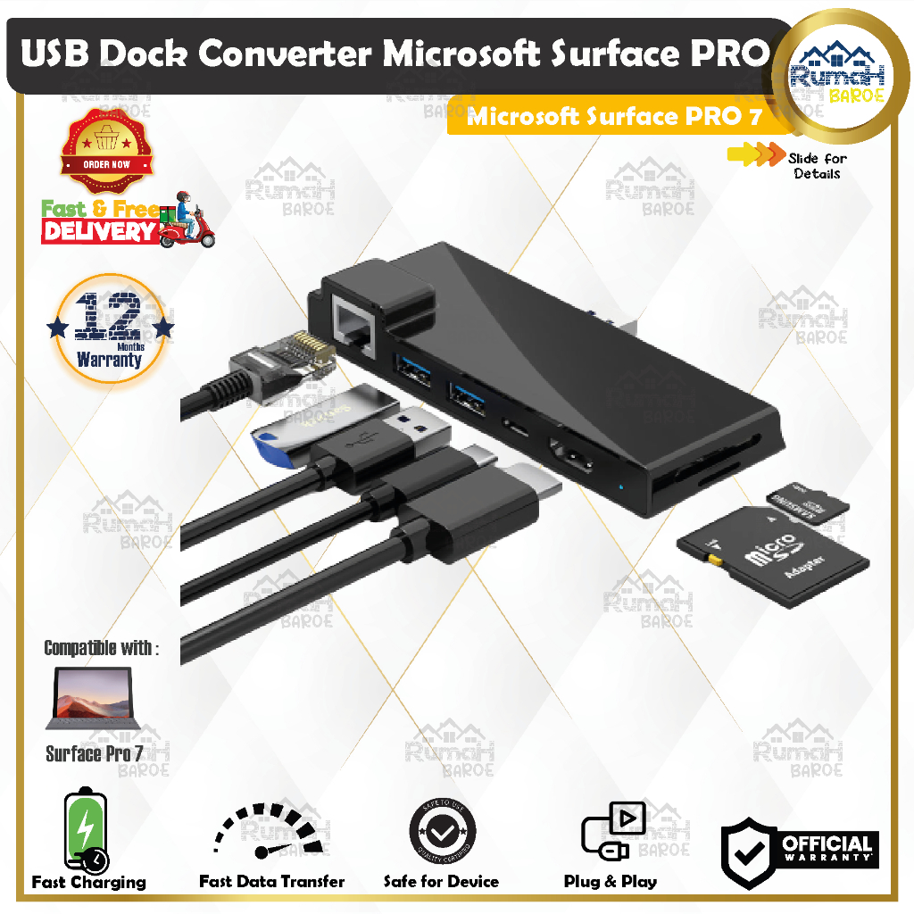 Jual USB Dock Hub Converter Microsoft Surface PRO 7 RJ45 LAN HDMI ...