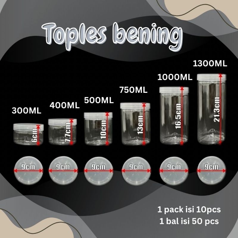 Jual Toples Tebal 300ml 400ml 500ml 750ml 1000ml 1300ml n Seal /Dus Plastik Jar Silinder Bening ...