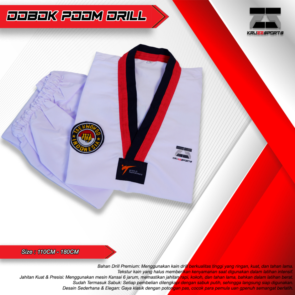Jual Dobok Seragam Taekwondo Drill KruZZsports Kerah Poom (Bahan Drill) | Shopee Indonesia