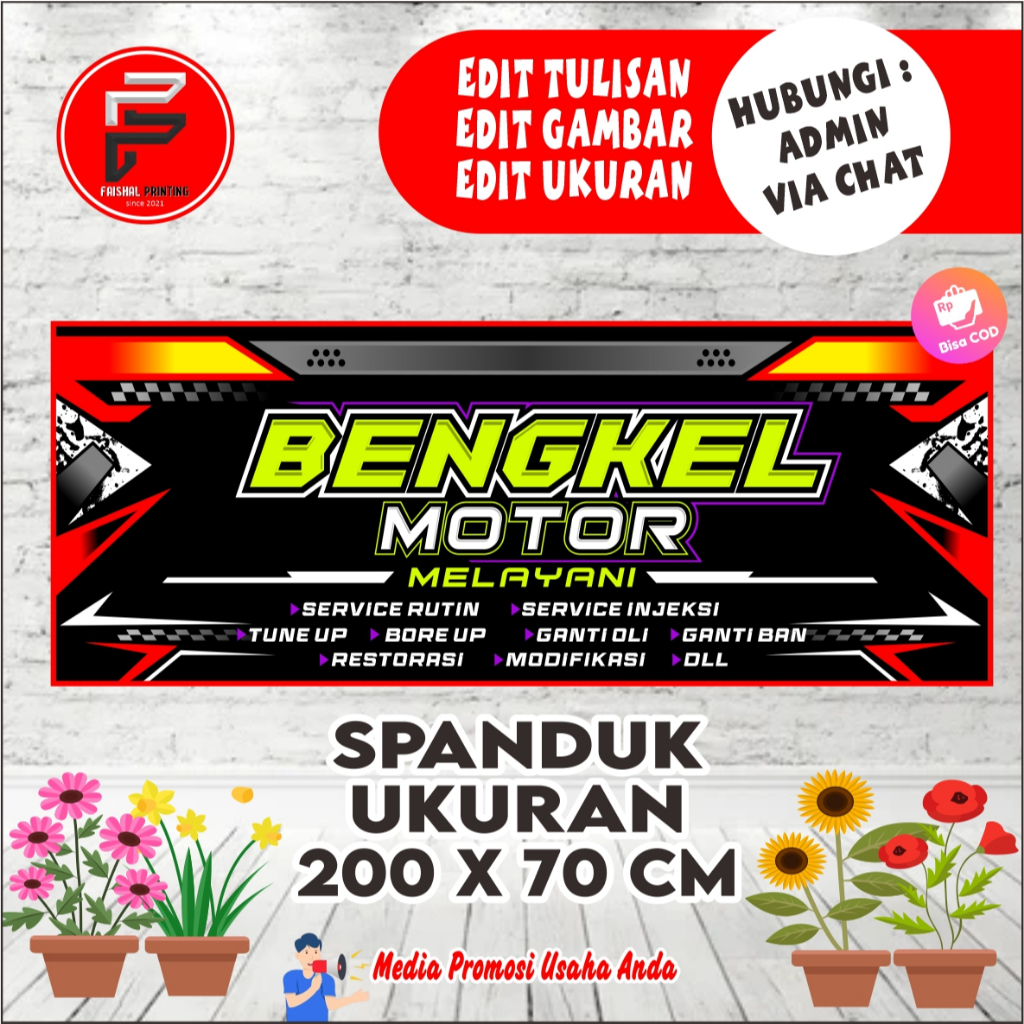 Jual Spanduk Banner Bengkel Motor Ukuran 200 x 70 cm | Shopee Indonesia