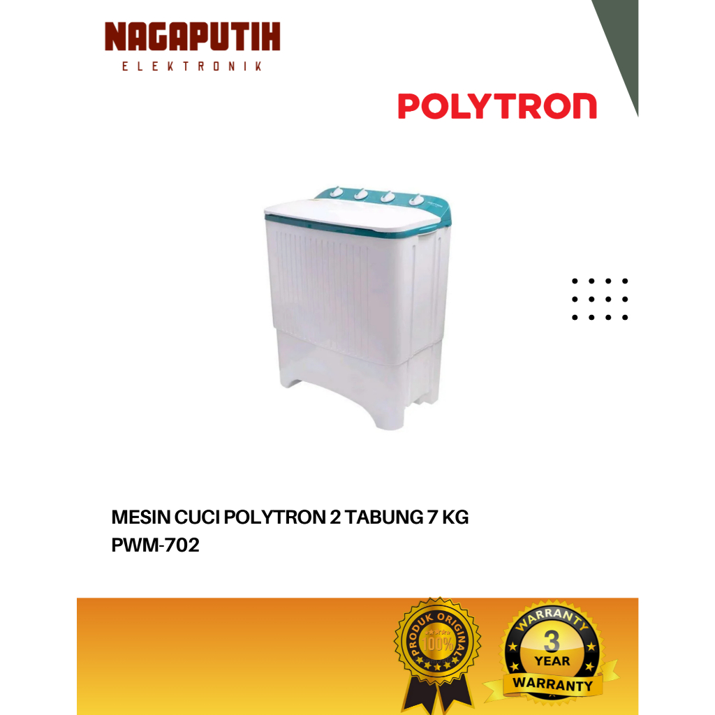 Jual MESIN CUCI 2 TABUNG 7 KG POLYTRON SEMI AUTO PWM-702 GARANSI RESMI ...