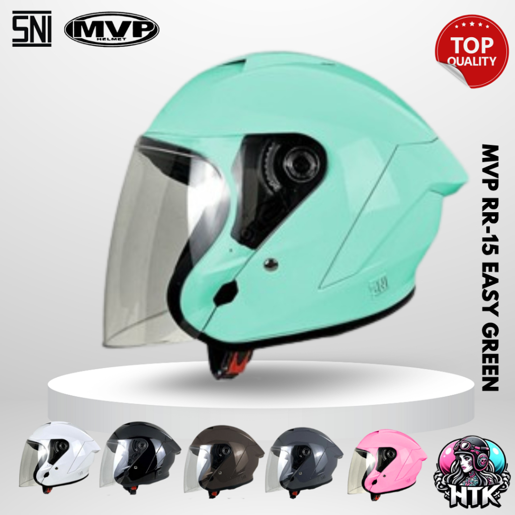 Jual MVP RR-15 EASY GREEN Half Face Premium SNI Kaca Visor Bening ...