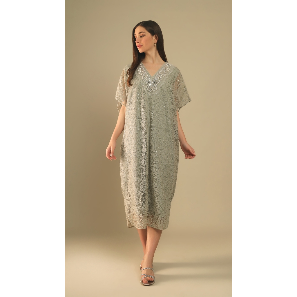 Jual CHIC SIMPLE EMBELLISHED SEQ DETAIL EMB MESH KAFTAN WANITA CANTIK ...
