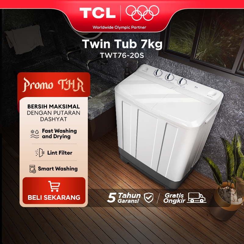 Jual TCL Mesin Cuci 2 Tabung - Twintub 7KG - Lint Filter - Anti Karat - Anti Tikus (Model: TWT76 ...