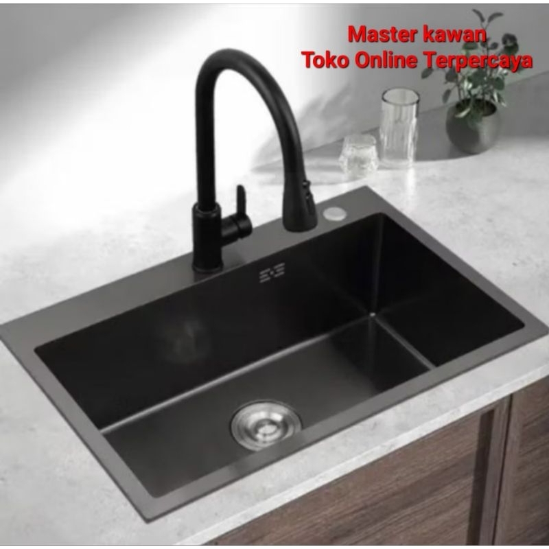 Jual HAND-MADE Kitchen Sink 6045 BLACK /Sink 6045 HITAM + KRAN TARIK ...