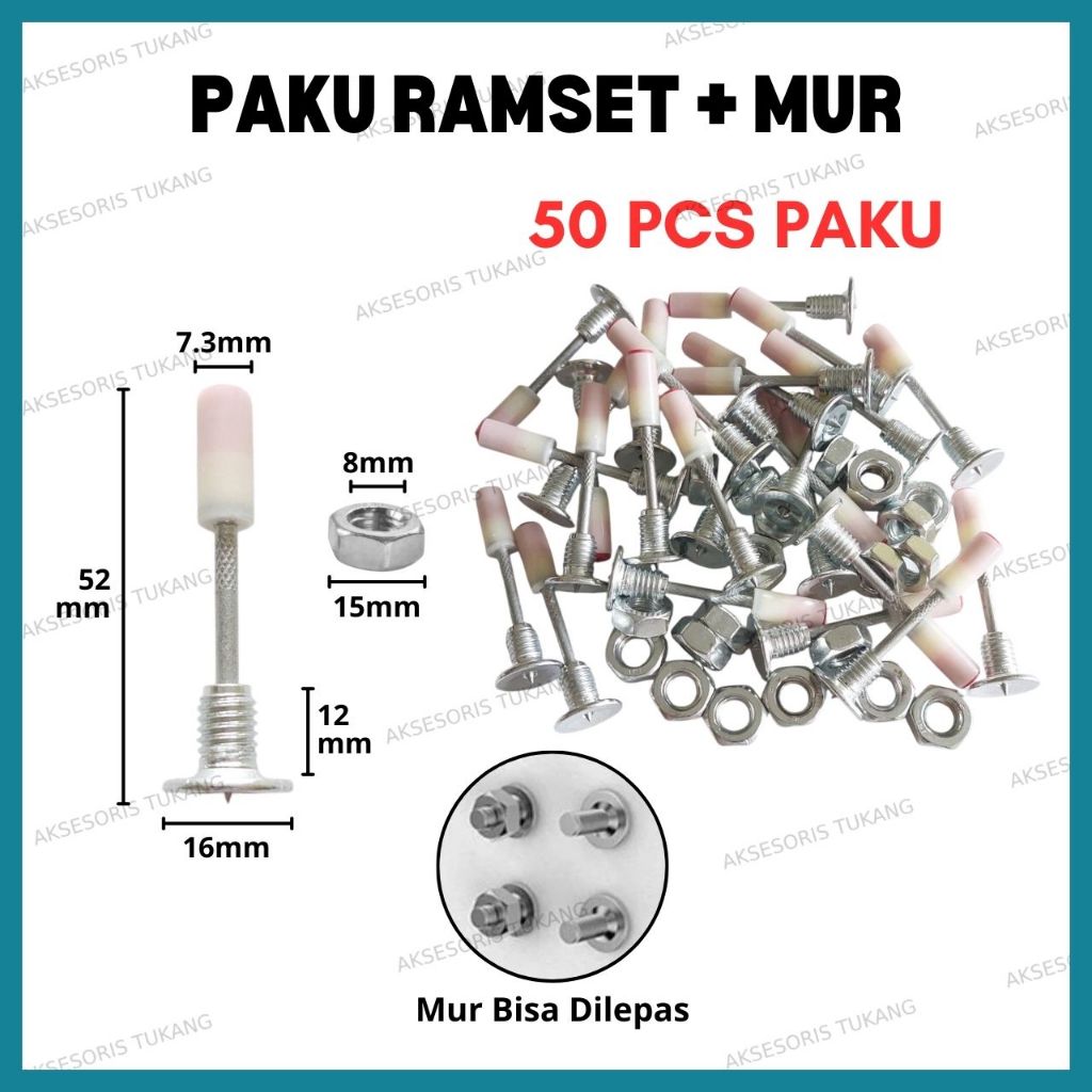 Jual Paku Beton Mini Ramset 7.3mm Baut Mur M8 Isi 50 Pcs Paku Mini Mur ...