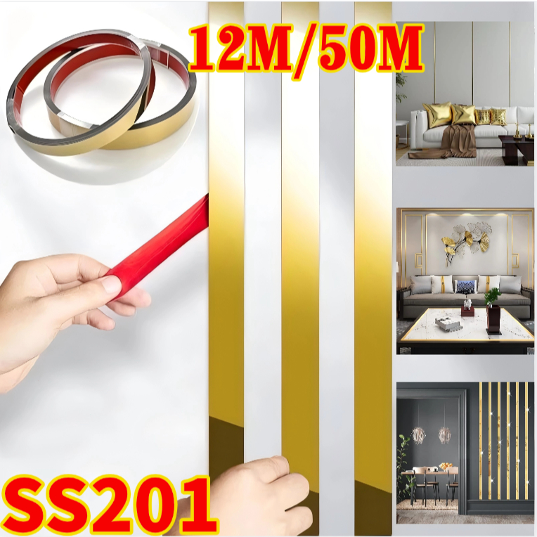 Jual 50M List Plat Stiker Dinding Garis Datar Bahan Stainless Steel ...