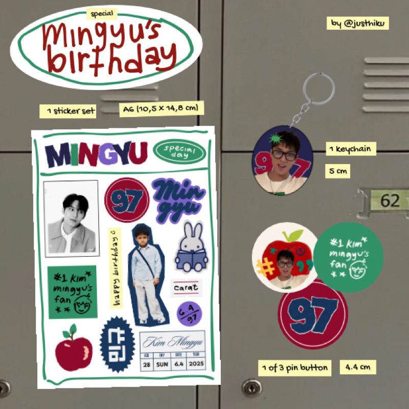Jual MINGYU’S BIRTHDAY KIT | STICKER A6 | KEYCHAIN GANCI ACRYLIC | PIN ...