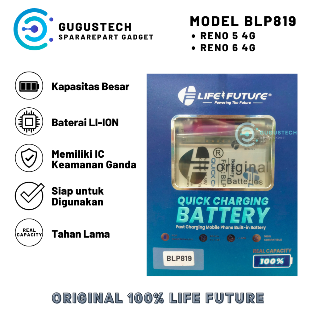 Jual Baterai LF Reno 5 4G / Reno 6 4G / BLP819 Double Power Life Future ...