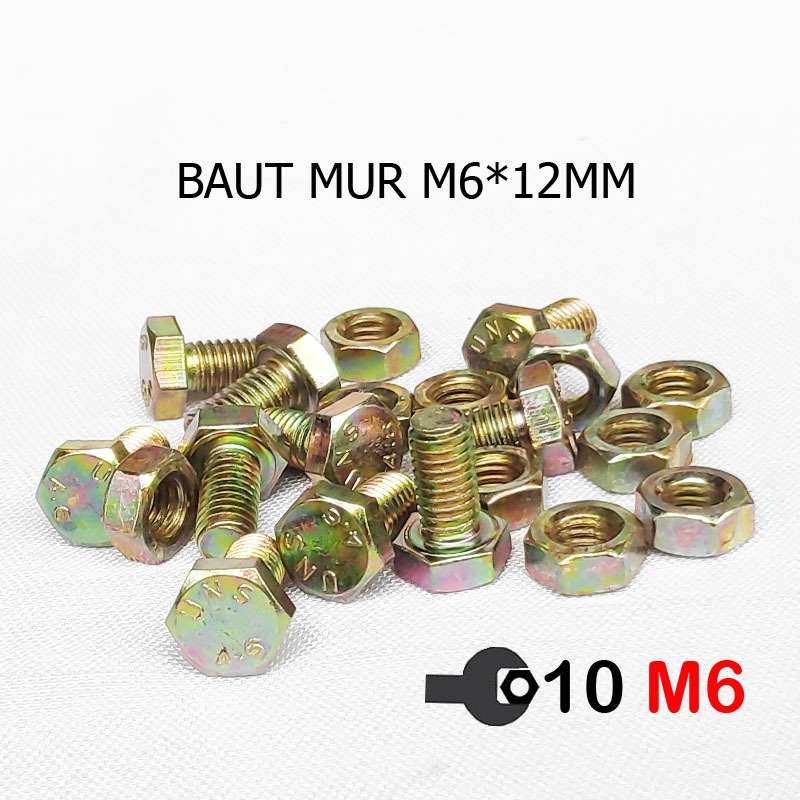Jual 10SET BAUT MUR RAK BESI SIKU LUBANG BAUT MUR RAK KEPALA HEXAGON BAUT MUR M6 6X12MM | Shopee ...