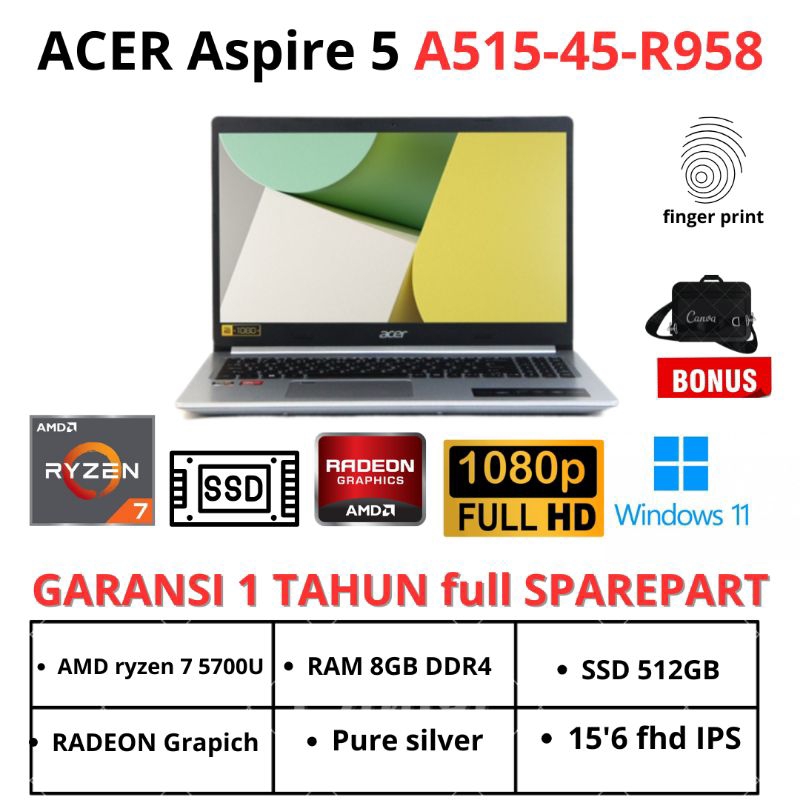 Jual Acer Aspire 5 A515-45-R958 with AMD Ryzen 7-5700U 8GB RAM 512GB ...