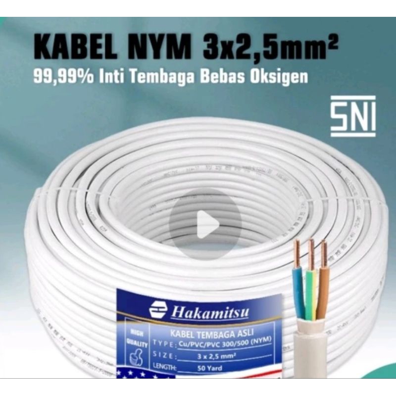 Jual KABEL 3X2,5 HAKAMITSU NYM cable SNI tembaga asli kawat 3 kabel 3 x ...