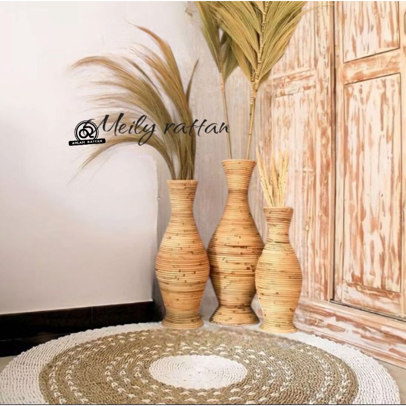 Jual vas bunga rattan alami sudah finishing mengkilat glose | Shopee ...