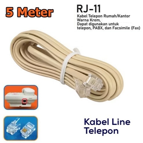 Jual Kabel Telepon 5 Meter + Di Lengkapi Dengan Jack RJ11 Siap pakai ...