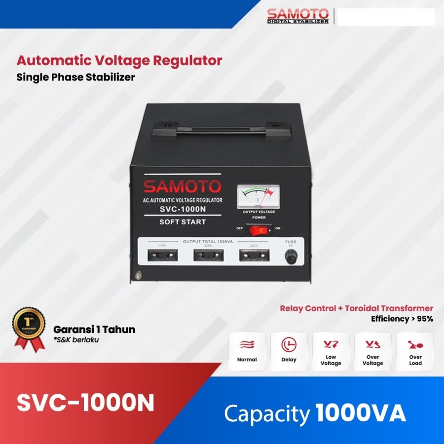 Jual STABILIZER SAMOTO 1000VA Original garansi 1 tahun RESMI SVC-1000N ...