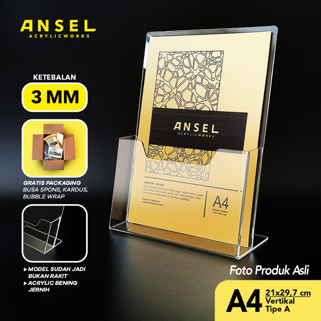 Jual ANSEL Tempat Brosur Akrilik 3 mm / Acrylic Flyer Holder - A4 -Tipe A Bening | Shopee Indonesia