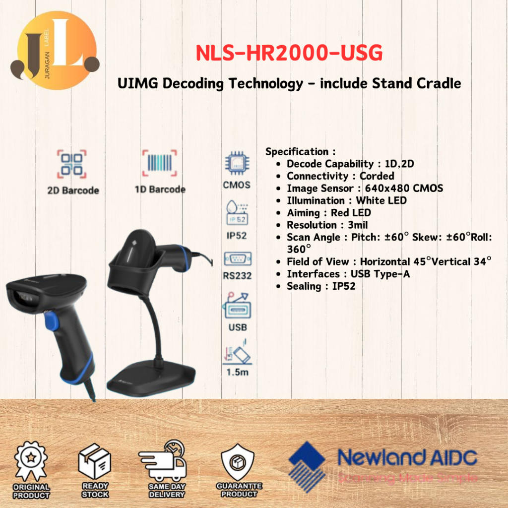 Jual NEWLAND NLS-HR2000 Barcode Scanner HR2000 Handheld Scanner Corded ...
