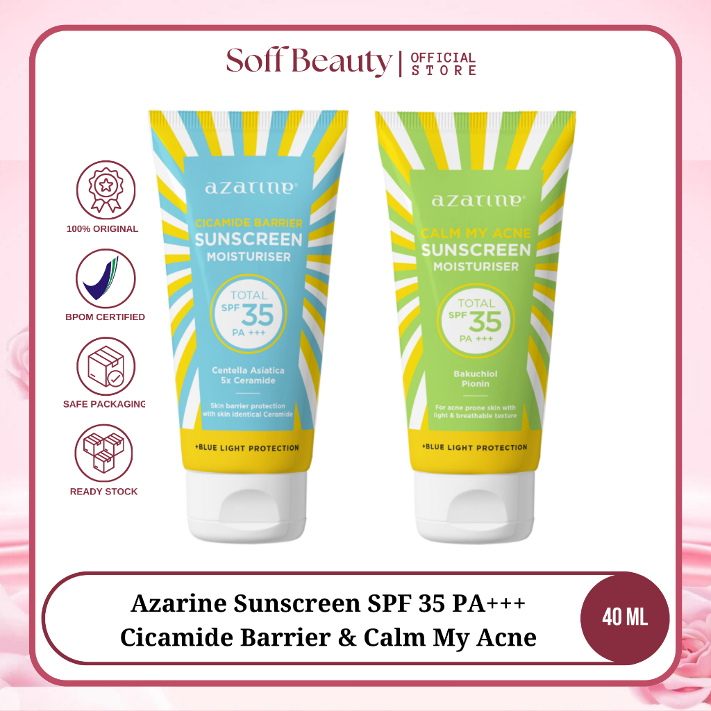 Jual Azarine Sunscreen SPF 35 PA++++ | Cicamide Barrier | Calm My Acne ...