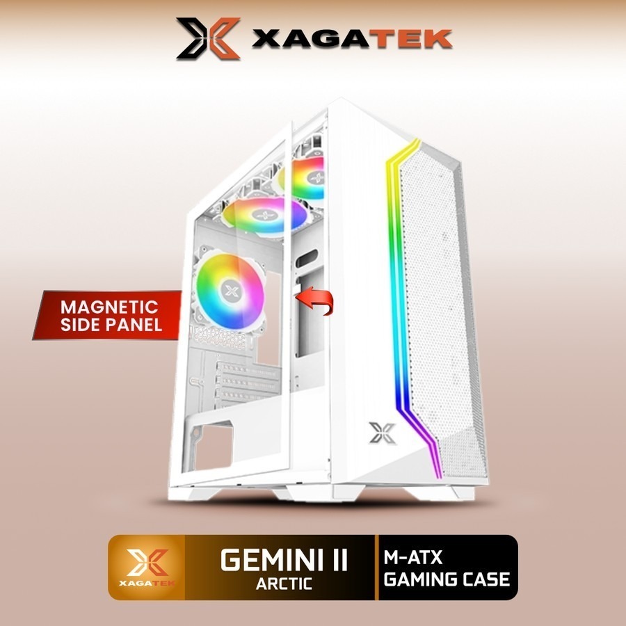 Jual Casing Xagatek GEMINI II White Tempered Glass m-ATX Gaming Case ...