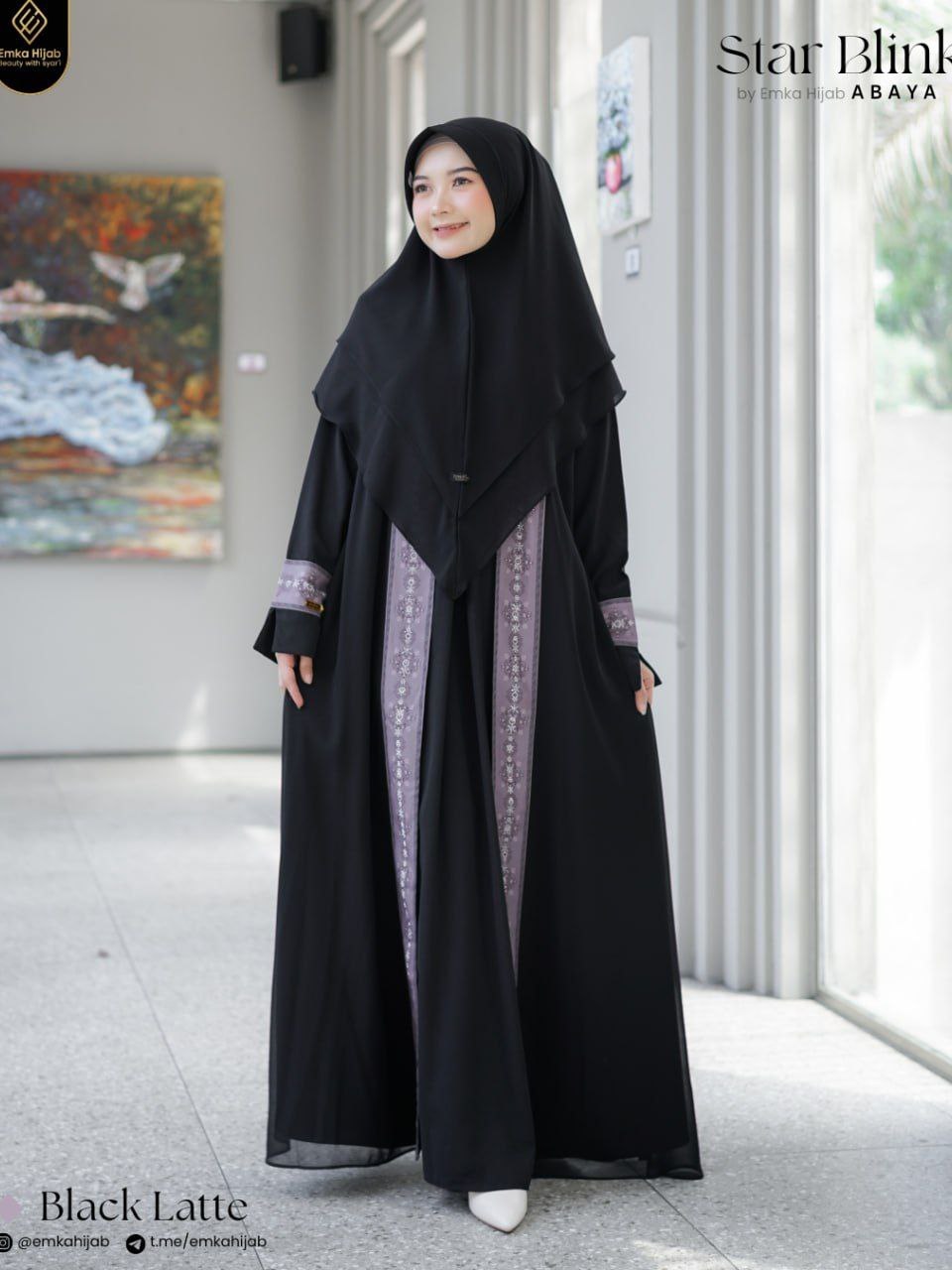 Jual [READY] Abaya Star blink Etnik Black Series by Emkahijab Original Emka Hijab abaya black ...