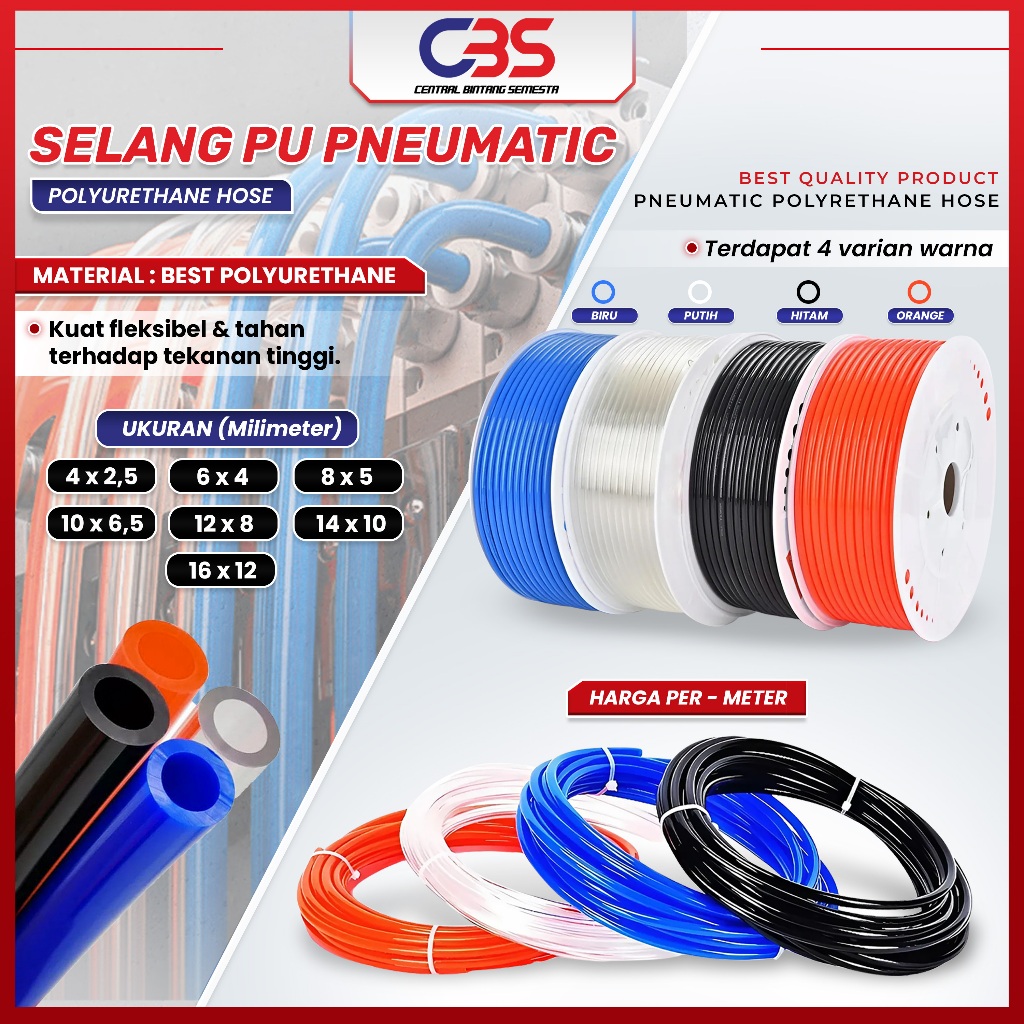 Jual {CBS} HOSE PU Selang angin (PollyUrethane) Polyurethane | OD 4mm x 2,5 mm | 6mm x 4 mm ...