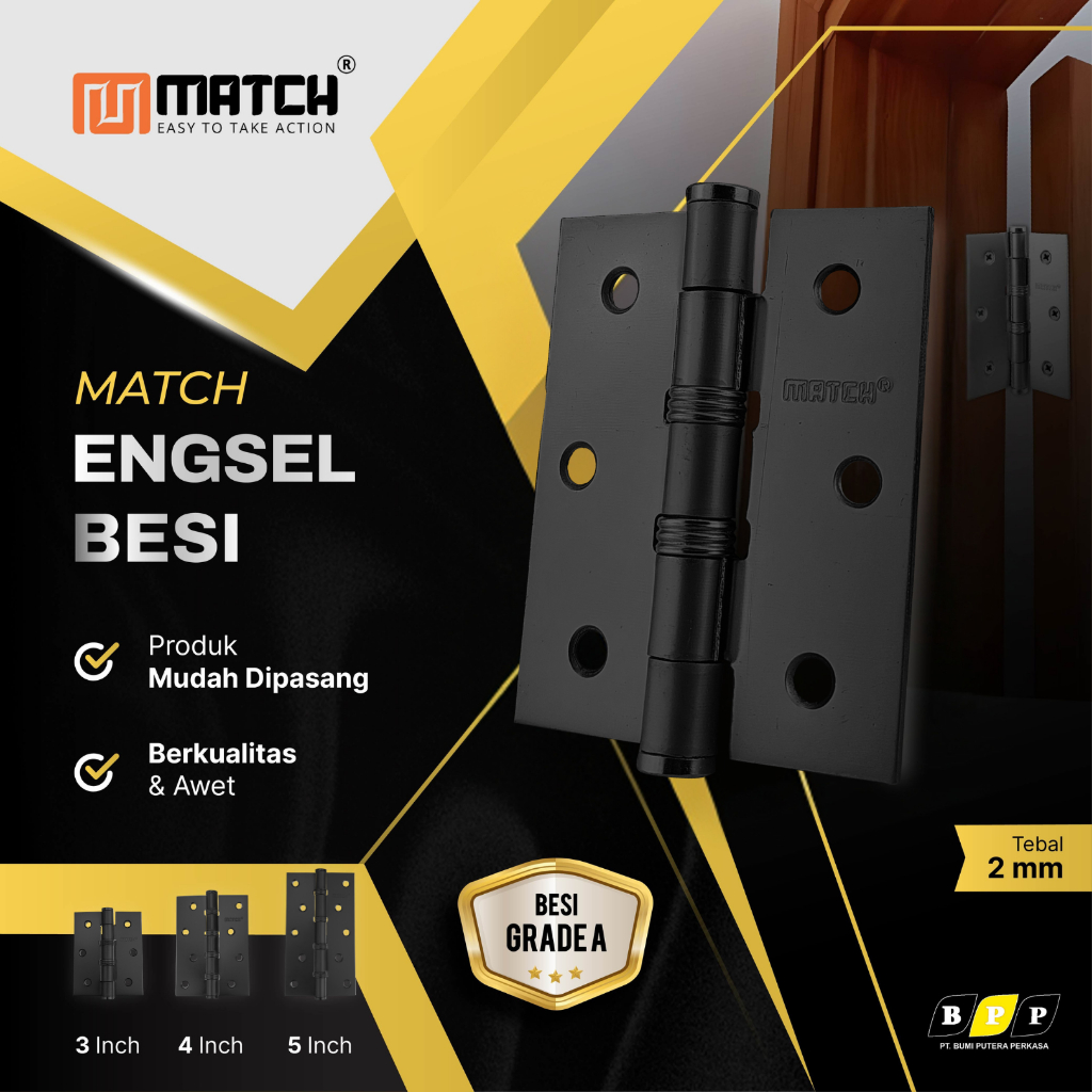 Jual MATCH Engsel Pintu Jendela Hitam Tebal 2mm Bahan Besi Grade A Free ...
