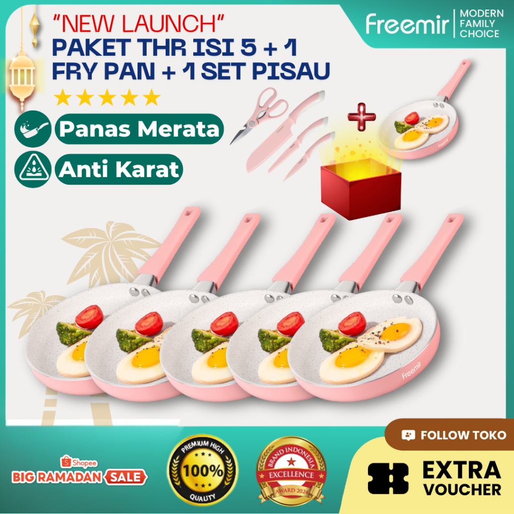 Jual Original freemir Paket THR Frying Pan 16cm Granite Pink Anti ...