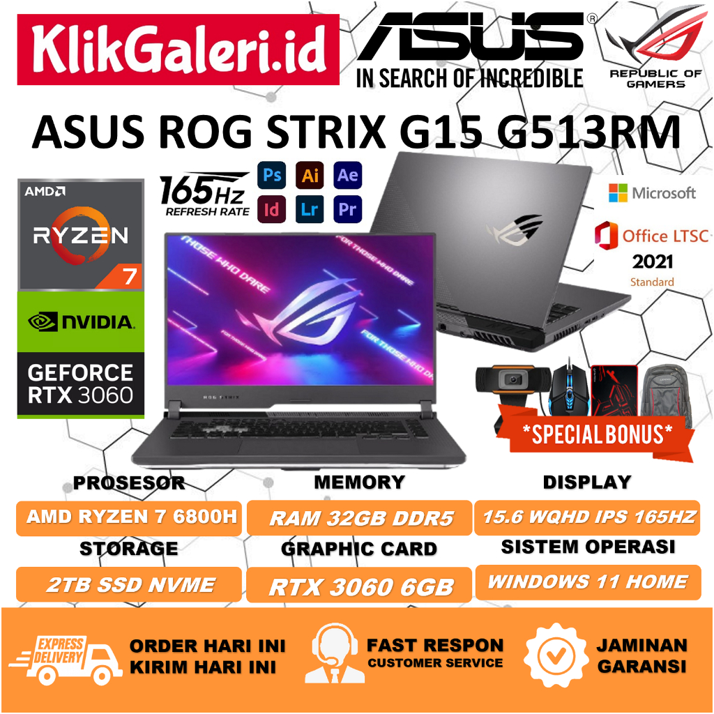 Jual ASUS ROG Strix G15 G513RM Amd Ryzen 7 6800H 32GB DDR5 2TB RTX 3060 ...