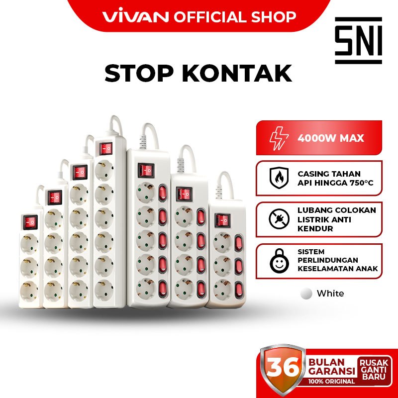 Jual VIVAN VPS Socket Series 4000W Tahan Api Stop Kontak 3M VPS-H20 ...