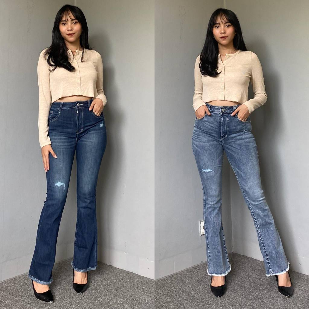 Jual Vanessa Cutbray Series Highwaist Ripped Cutbray Rawis wanita flare ...