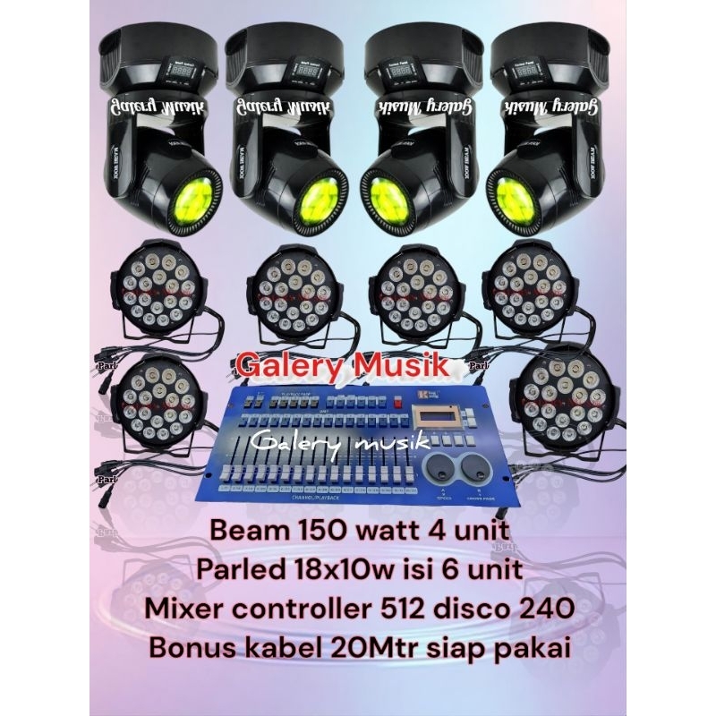 Jual paket lampu lighting Moving beam 150watt 4unit , Parled 18x10w ...