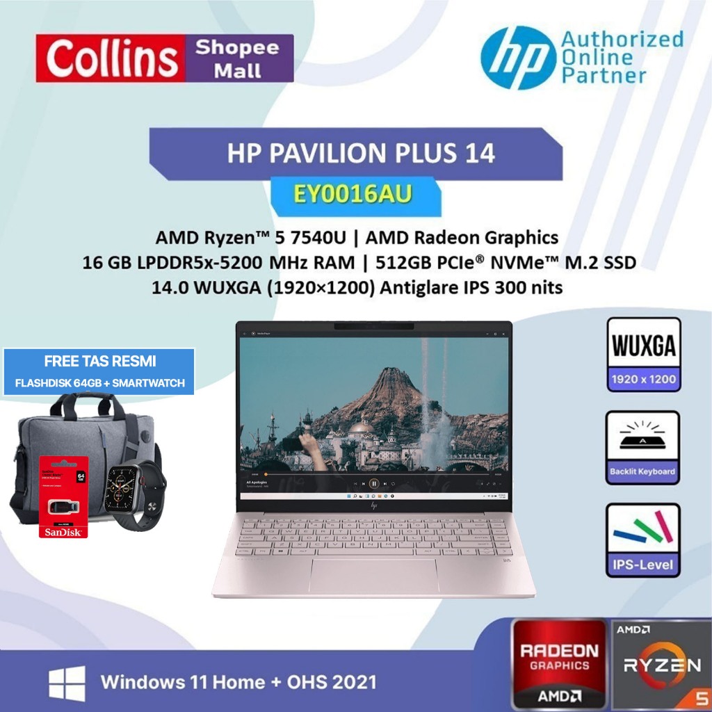 Jual HP LAPTOP PAVILION PLUS 14 EY0016AU RYZEN 5 7540 16GB 512GB 14 ...